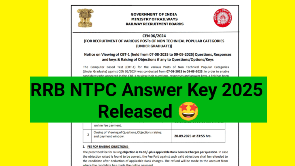 RRB NTPC Answer Key 2025 Released: Full Details - Master your gk